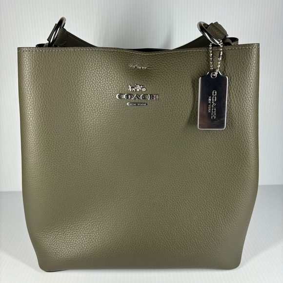 Coach | Bags | Coach Purse Town Bucket Bag Pebbled Leather Olive Green ...